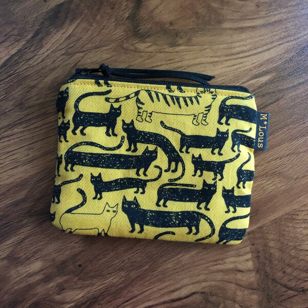 Yellow Coin Purse With Cats Little Zipper Pouch Coin Pouch Small Wallet ...