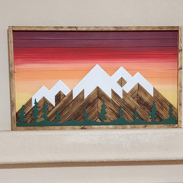 Rustic Sunset With Trees- Rustic Mountain Wood Wall Art-wall Decor ...