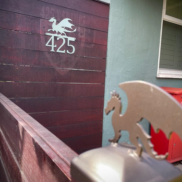 Metal House Number Plaque, Dragon Wall Art, Address Sign, Medieval ...