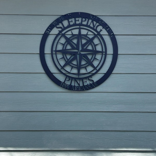 Personalized Compass Metal Sign / Custom Coordinates Sign / Nautical ...
