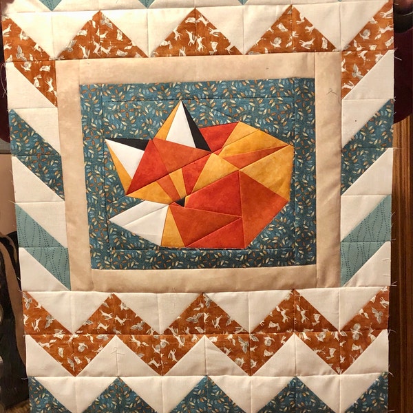 Sleeping Fox Paper Piecing Pattern 16 X 16 Quilt Block Digital PDF - Etsy