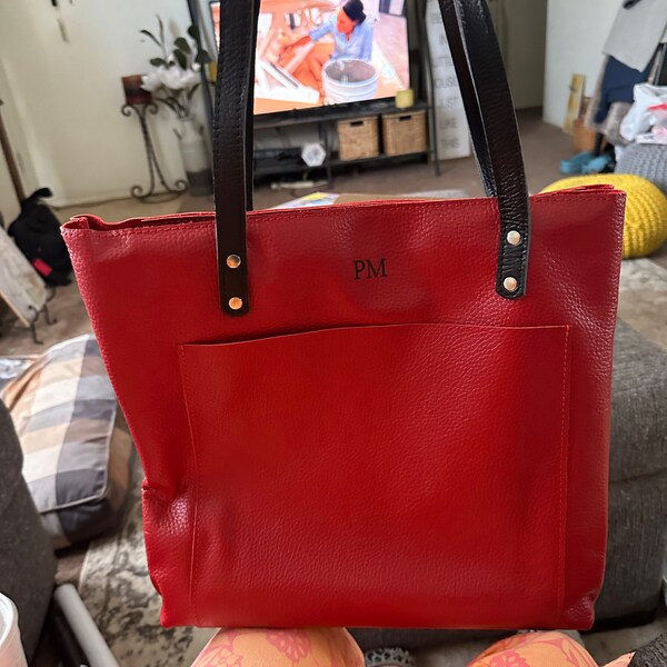 Red Leather Women Tote Bag • Soft Leather Shoulder Bag • Leather Work ...