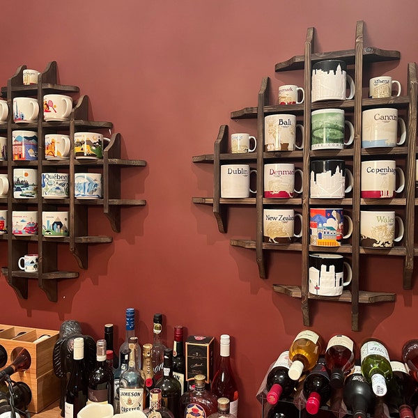 Rustic Wood Coffee Mug Rack: Wall Mounted Tea Cup Display Shelf - Etsy