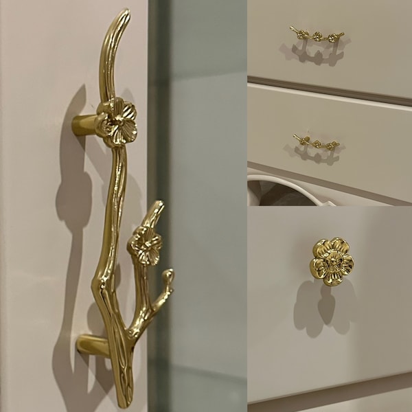 Solid Brass Knobs Cupboard Drawer Pulls Flower Wardrobe Knob Custom Engraved Cabinet Knobs Plum ...