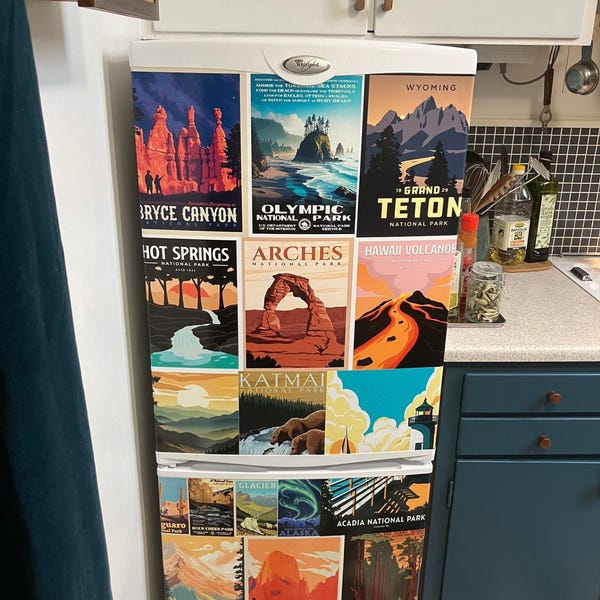 Retro Parks Fridge Wrap, Vintage Refrigerator Wrap, Side by Side Top ...