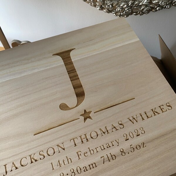 Personalised Engraved Wooden Baby Box, Baby Memory Box, Newborn ...