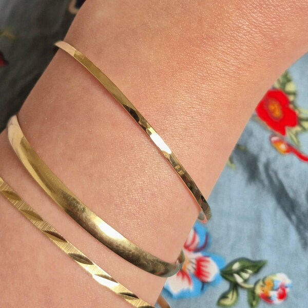 Classic 14k Gold Filled Hammered Bangle, Textured Bangle, Gold Bangle ...