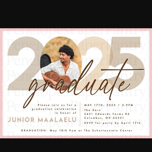 Beige Graduation Photo Party Invitation Announcement One Photo Neutral ...