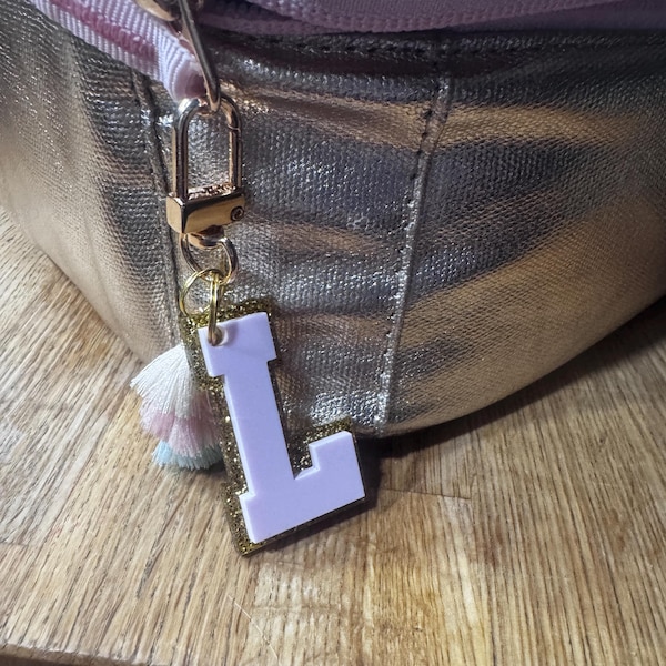 Varsity Letter Keychain With Mini Ombre Tassel | Initial Zipper Pull ...