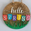 Hello Spring Tulips Sign, Round Door Hanger Svg, Spring Welcome Sign ...