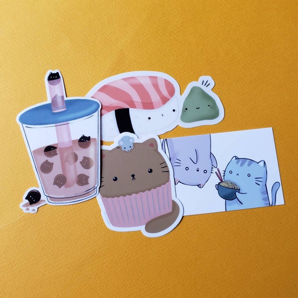 Boba Cats Sticker | Kawaii Cat Boba Die-cut Vinyl Sticker for Reusable ...