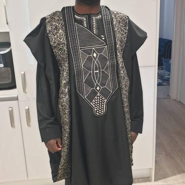 Black Agbada, Agbada in the UK, African Wedding Suit, Traditional ...