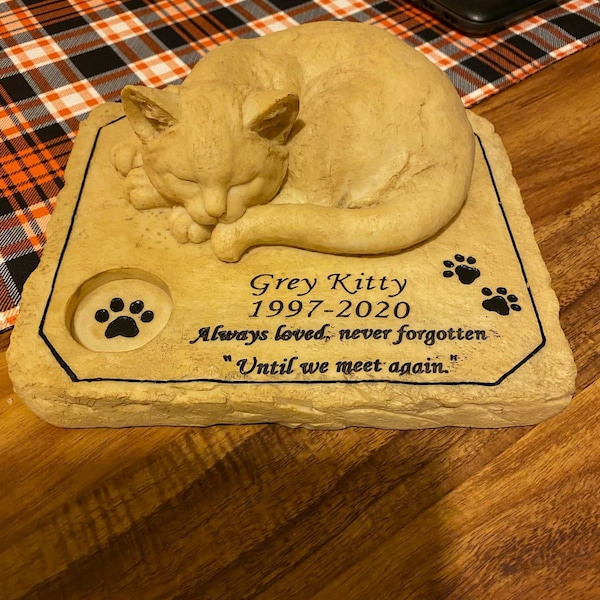 Cat Memorial Stones Grave Markers With Sleeping Cat Statue ...