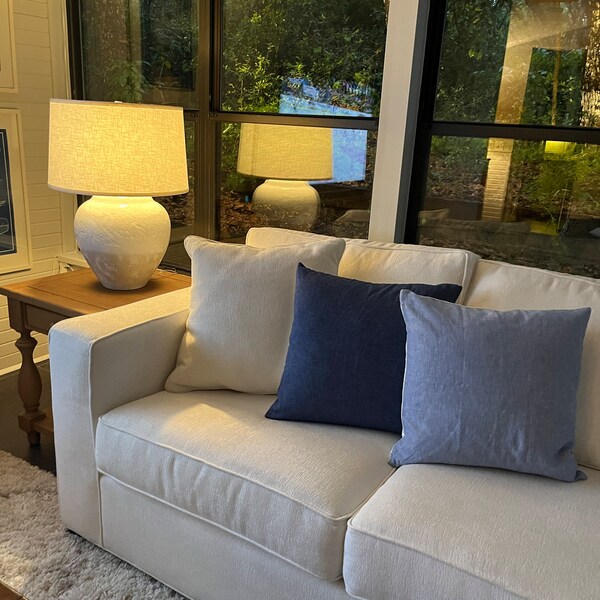 Coastal Light Blue Linen Pillow Cover Set, Blue Striped Throw Pillow ...