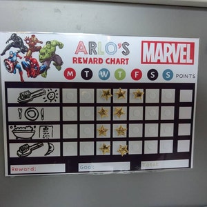 Personalised Re-usable Reward Chart With Velcro Stars, Wipeable Pen for ...