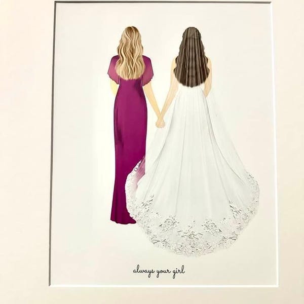 Personalized Bride and Mother Portrait Art DIGITAL | Mother of Bride ...
