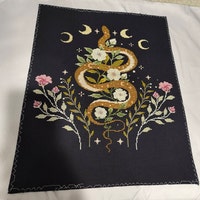 Gothic Snake Cross Stitch Pattern PDF - Flowers Crescent Moon Witchy ...