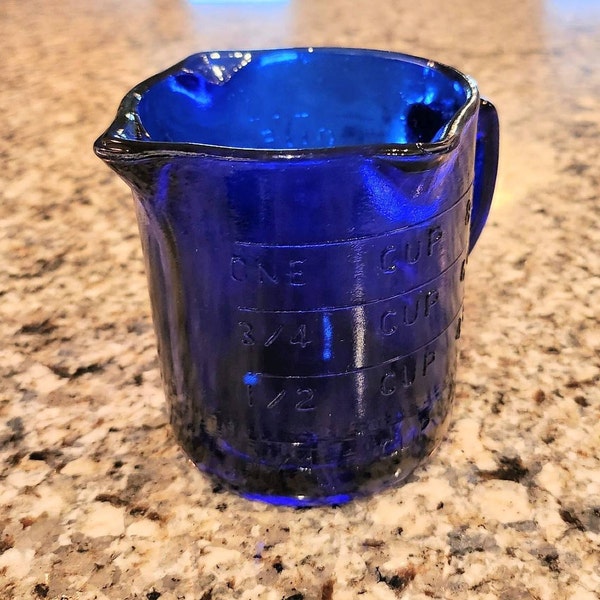 Cobalt Blue Glass Measuring Cup W/ Spouts and Markers - Depression ...