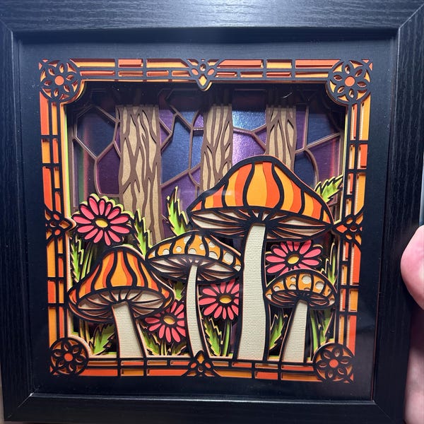 Mushroom Stained Glass Shadow Box Svg, Forest Shadow Box Svg, 3d ...