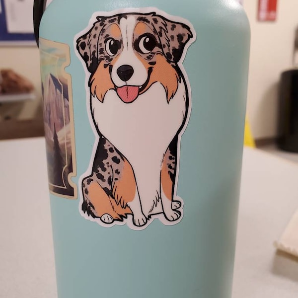 Australian Shepherd Sticker || Aussie Chibi Puppy Dog, Vinyl, Hand ...