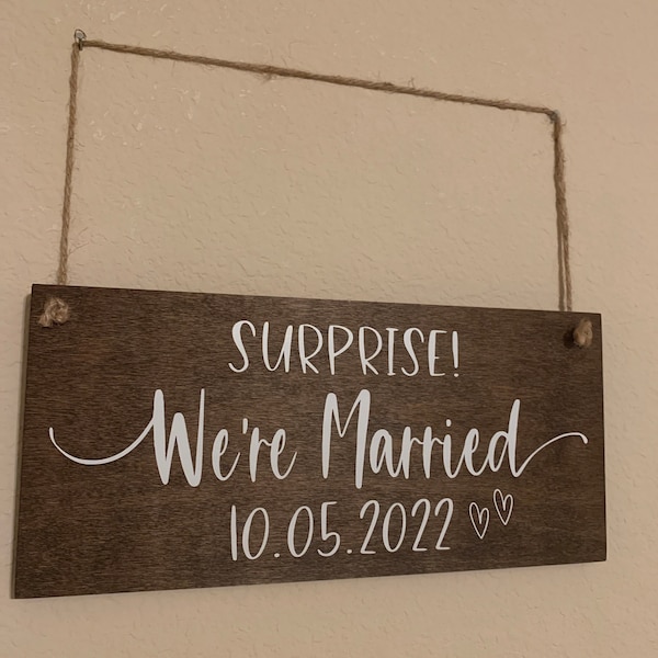 We're Married Sign-wedding Just Married Sign-rustic Surprise We're ...
