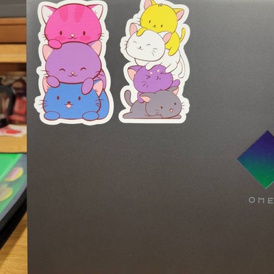 Kawaii Cats Bi Pride Sticker Cute Pride Cat Sticker for Laptop ...