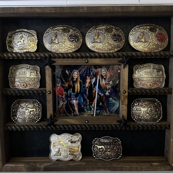 20 Buckle Rustic Western Buckle Display With Cowhide Backing and No ...
