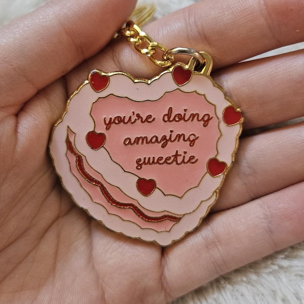 Cake Keyring, Enamel Keyring, Quote Keychain, Heart Keychain ...