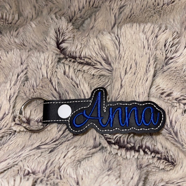 Name Keychain Embroidered Name Snap Tab Key Fob Personalized Keychain ...