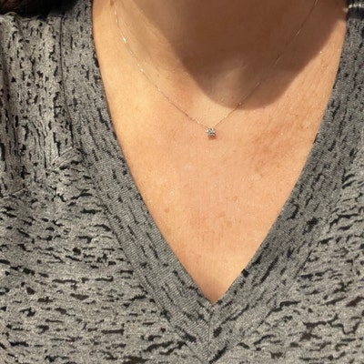 Attached Diamond on Chain, 14kt Gold Diamond Necklace, Diamond ...