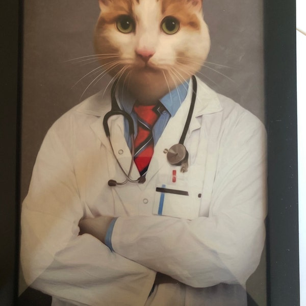 Custom Pet Portrait in Doctor Coat . Pet Doctor . Custom Animal ...