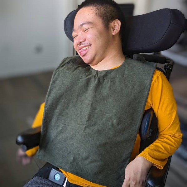 Elizabeth Flannel in Olive With Shoulder Coverage - Luxury Bib for ...