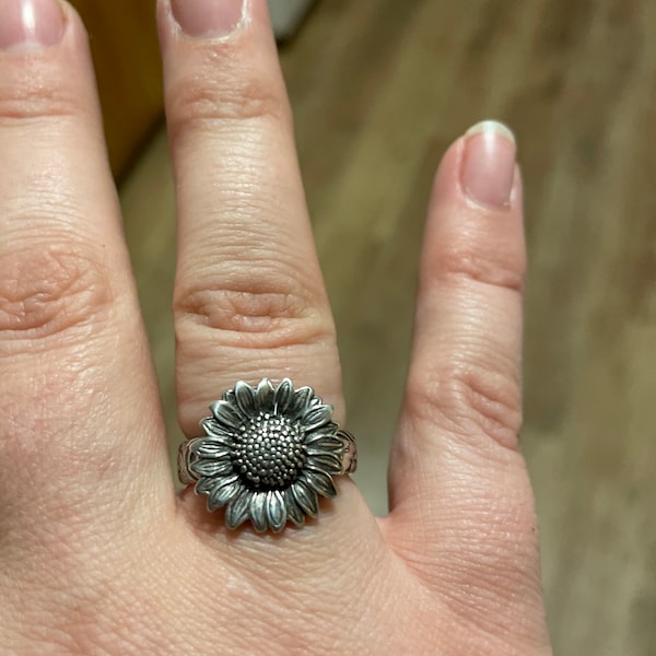 Sunflower Ring Sterling Silver Sunflower Ring With Flower Band Summer ...