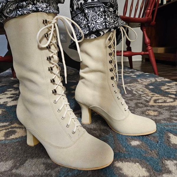 Knee High Boots , Embossed Leather Brown Boots , 1900's Style Boots ...