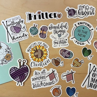 Knitting Stickers,knitting Sticker Pack, Artsy Arthurs,hydro Flask ...