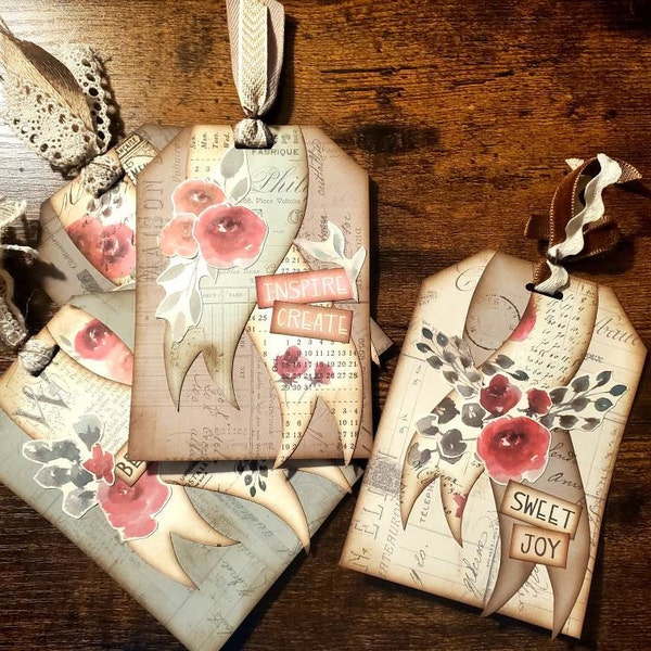 Curvy Banner Floral Tags, Junk Journal Kit, Printable Ephemera, Collage ...