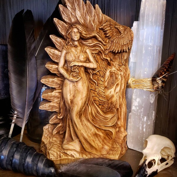 The Morrigan Statue, Goddess Statue Altar Decor, Wooden Sculpture - Etsy