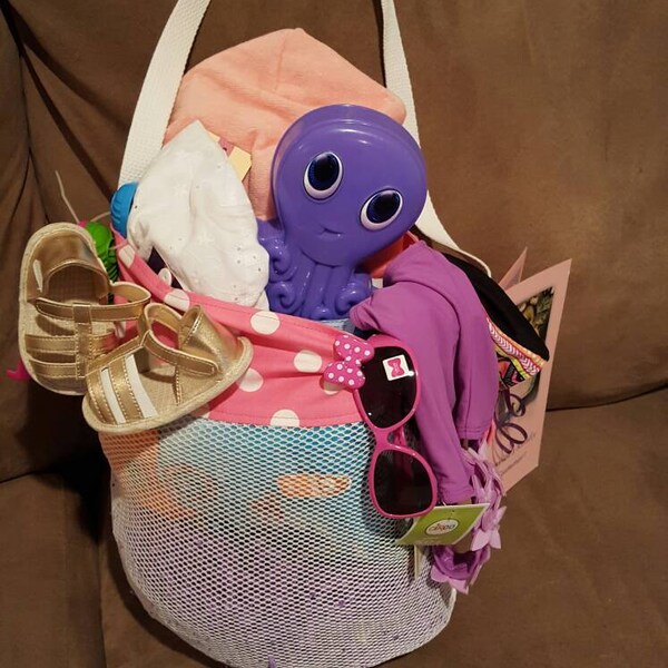 Girls Beachcombing Seashell Collecting Mesh Beach Bag, Cross Body Tote ...