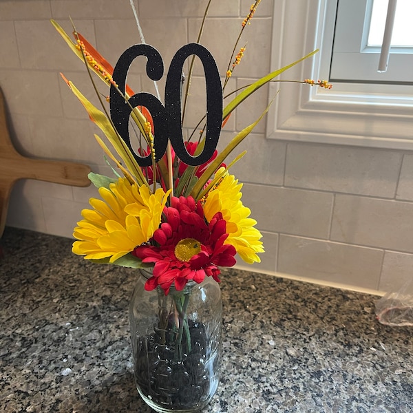 60th Birthday Centerpiece Picks, 60th Glitter Centerpiece Picks, 60th ...