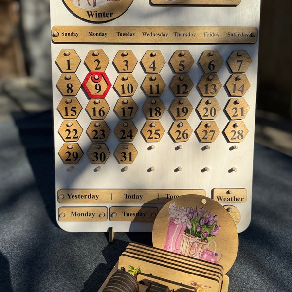 Montessori Wooden Perpetual Calendar for Kids, Classroom, Homeschool ...