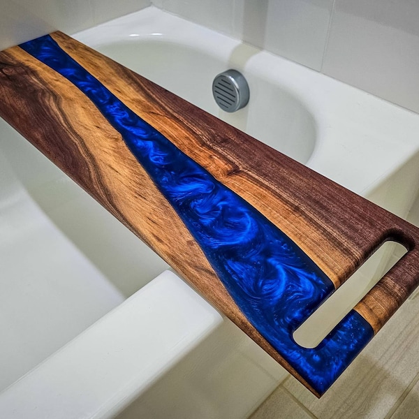 Epoxy and Wood Bath Tray: 35x9 Live Edge Walnut Bath Caddy - Etsy