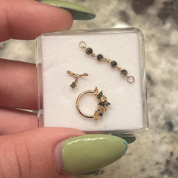 14K Solid Gold Triple Mixed Chain Attachment, 14K Gold Chain Piercing ...