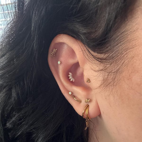 14K Solid Gold Vertical Helix Piercing/hidden Rook Dangle Earring ...