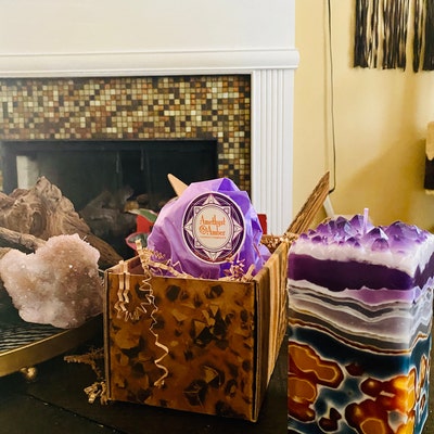 Amethyst & Amber Crystal Geode Pillar Candle FREE SHIPPING - Etsy