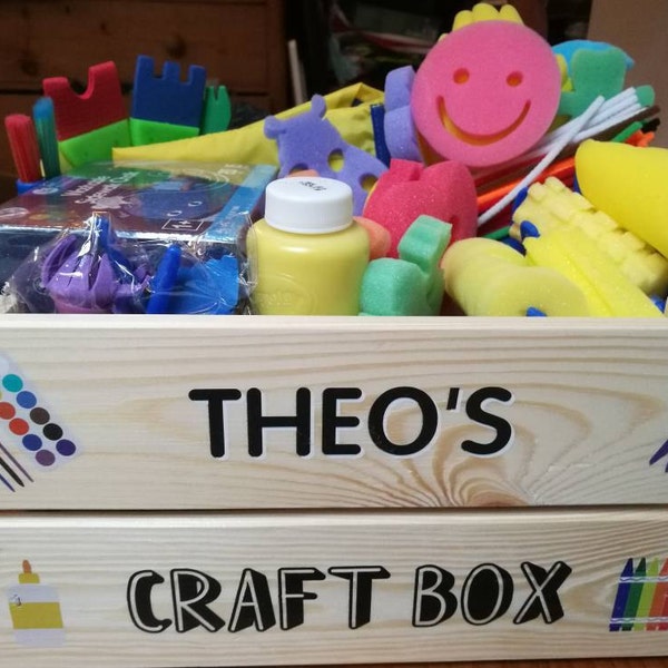 Personalised Wooden Arts & Crafts Box for Kids BOY GIRL Childrens Crate ...
