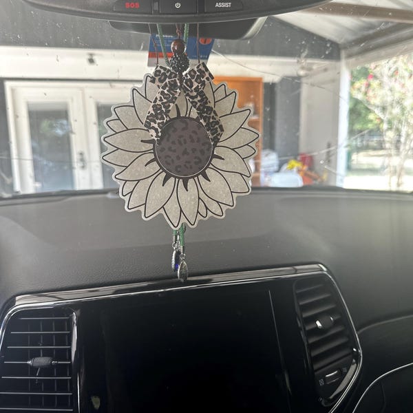 Large Sunflower Car Freshie Sunflower Car Accessories Leopard Print Car ...