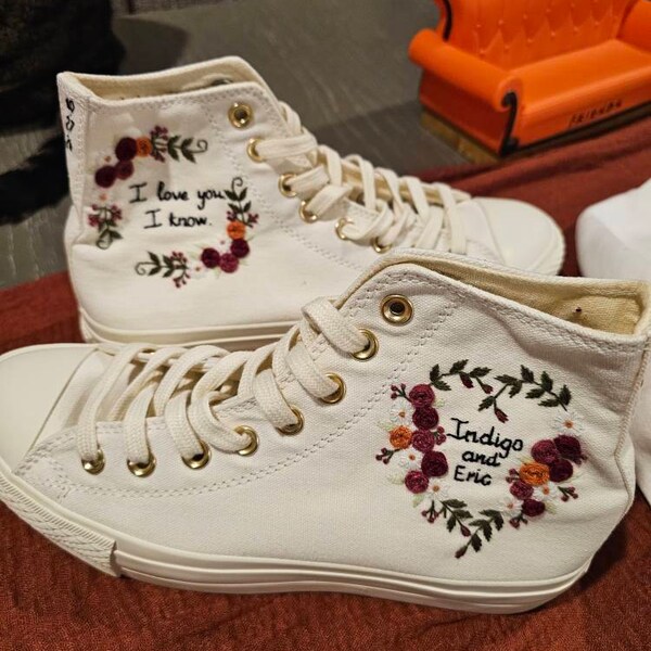 Custom Embroidered Wedding Converse, White Flowers Embroidered Sneakers ...