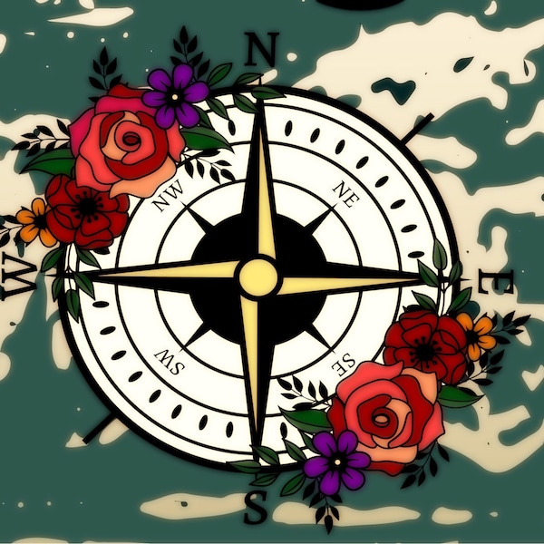 Floral Compass Svg| Compass Svg| Compass Rose Svg| Nautical Compass Svg ...