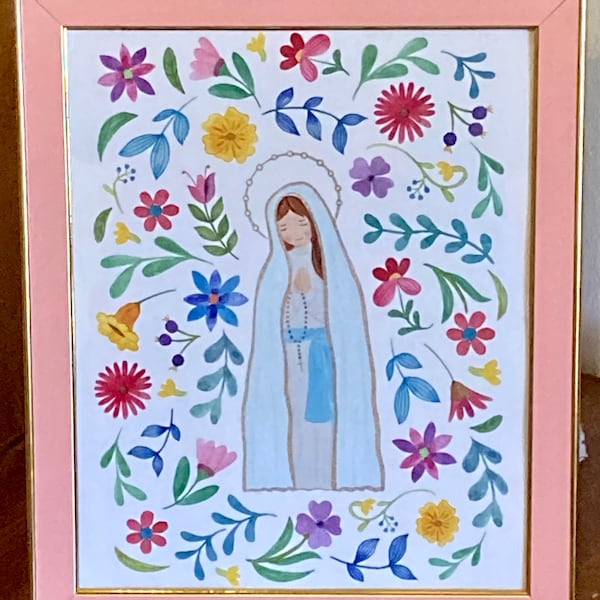 Floral Our Lady of Lourdes Printable Wall Art Our Lady of Lourdes ...