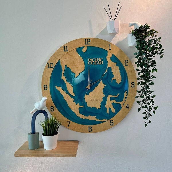 Personalized Wooden World Clock With Epoxy Water, Custom Epoxy Resin ...